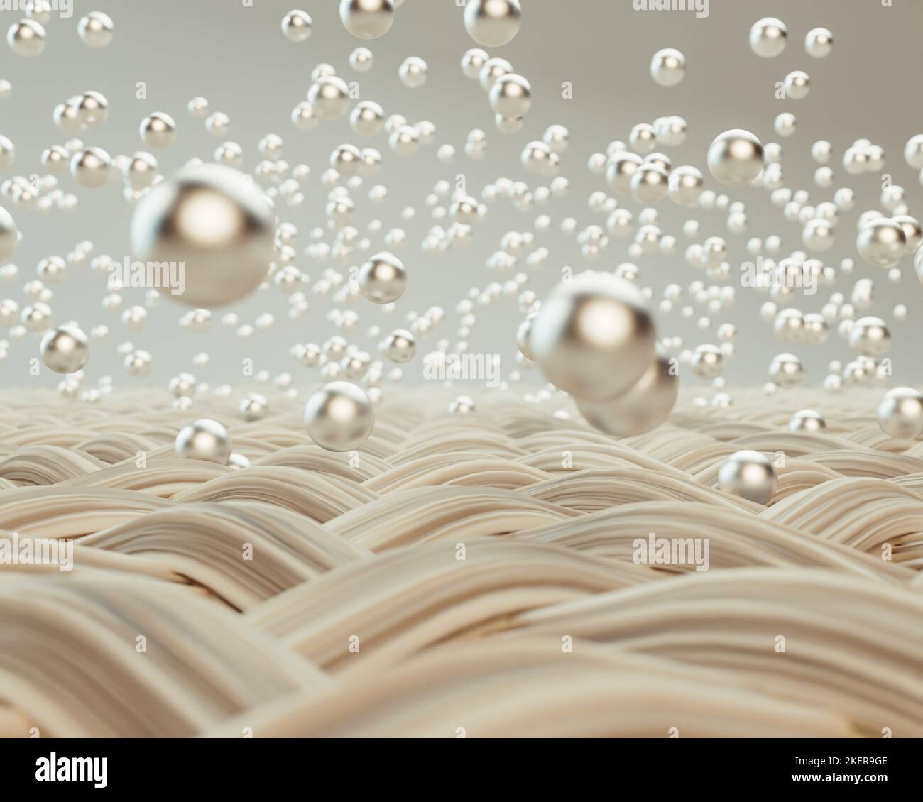 An extreme magnification of a weave of cream individual fabric threads ...