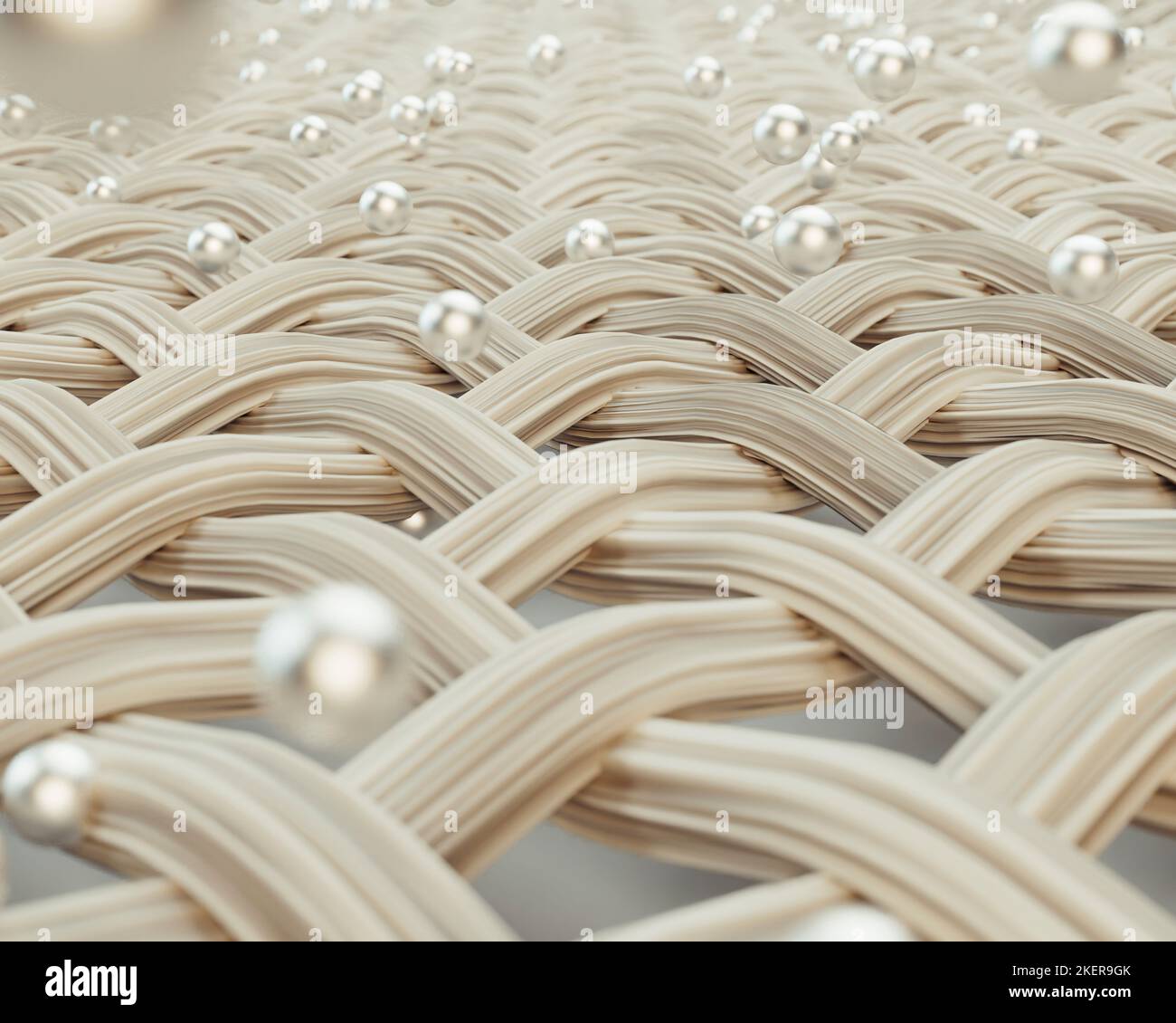 An extreme magnification of a weave of cream individual fabric threads ...