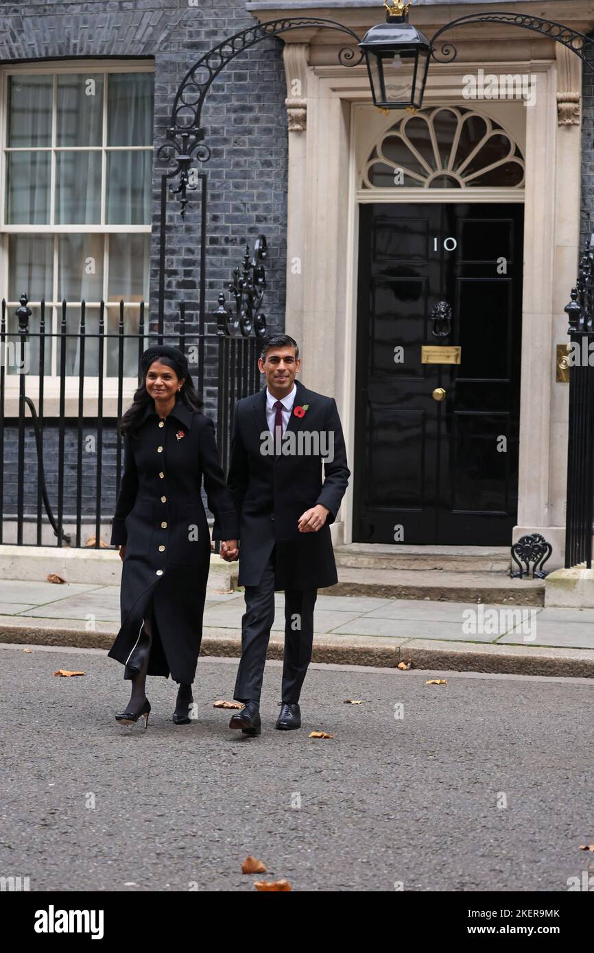 London, UK. 13th Nov, 2022. Prime Minister Rishi Sunak and wife Akshata Murthy leave Number 10 ...