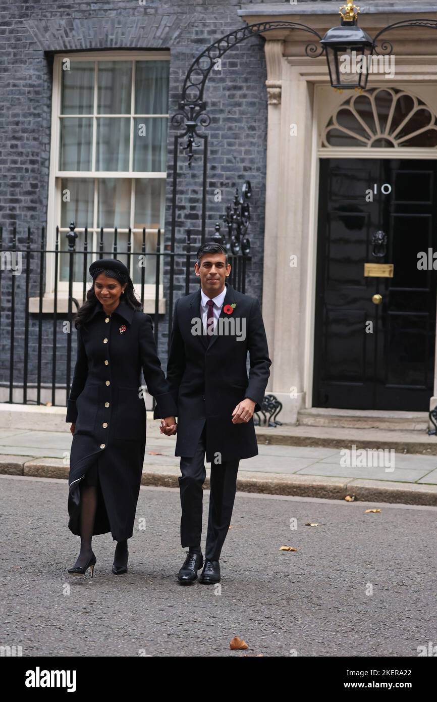 London, UK. 13th Nov, 2022. Prime Minister Rishi Sunak and wife Akshata Murthy leave Number 10 ...