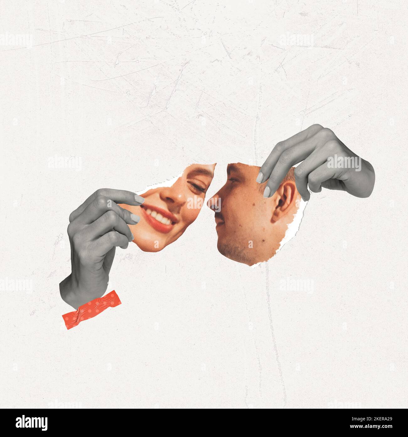 Contemporary art collage. Creative design in retro style. Female hands ...