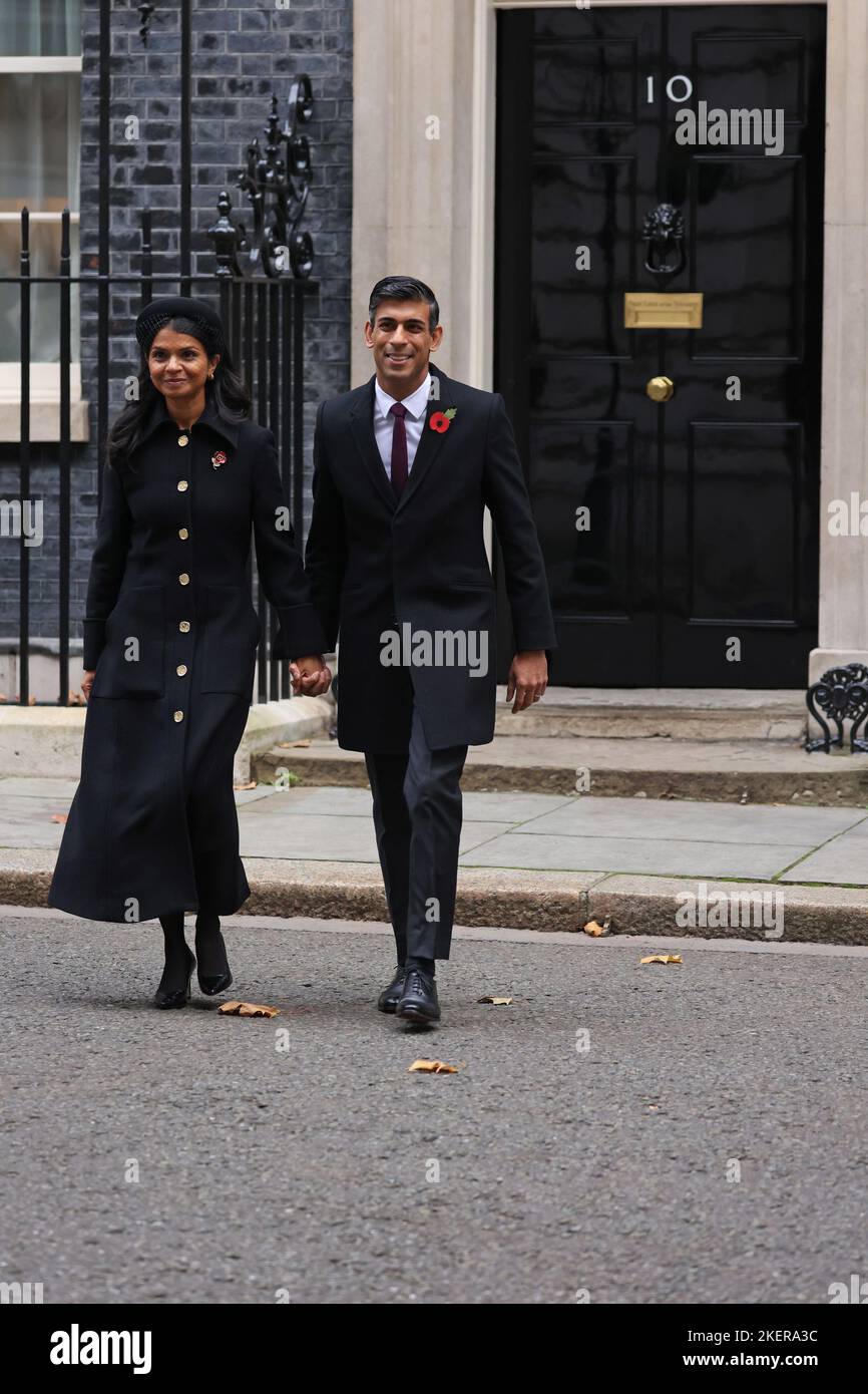 London, UK. 13th Nov, 2022. Prime Minister Rishi Sunak and wife Akshata Murthy leave Number 10 ...