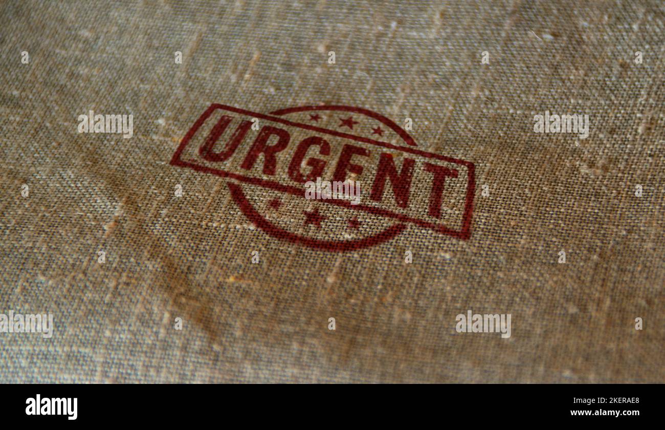 Urgent stamp printed on linen sack. Business time shedule and work plan ...
