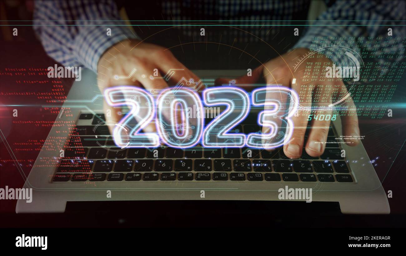 2023 year new digital design concept. Futuristic abstract 3d ...