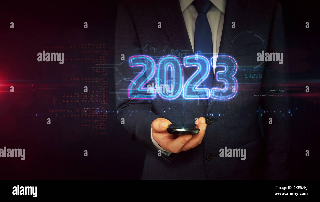 2023 year new digital design concept. Futuristic abstract 3d ...
