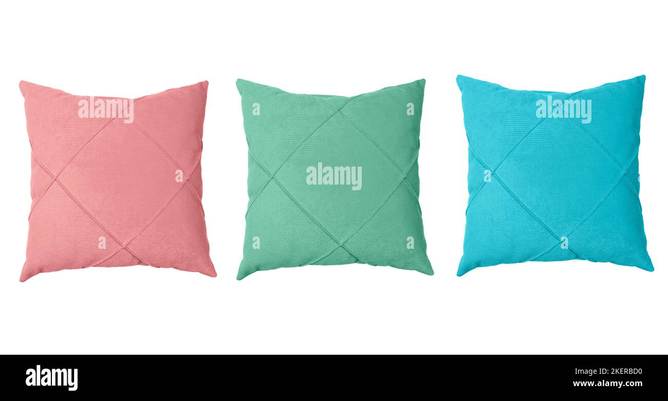 Three pillow isolated on white background with clipping path. Close-up ...