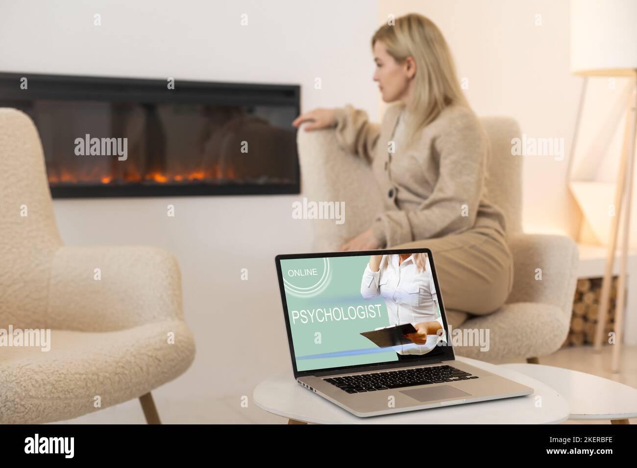 psychologist online on a laptop, speak on webcam on laptop Stock Photo ...