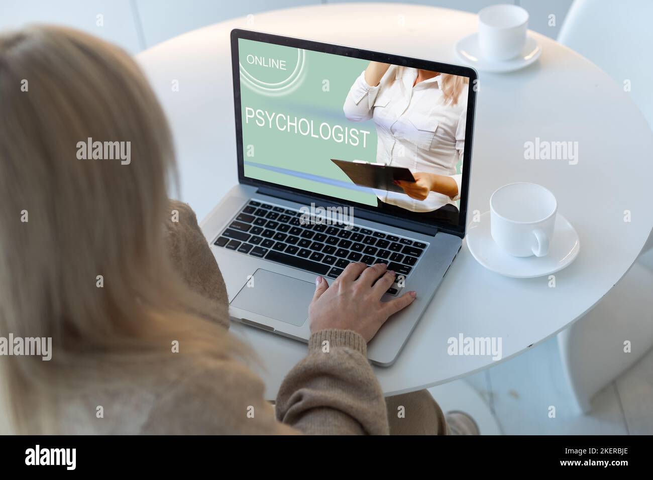 psychologist online on a laptop, online consultation concept Stock ...