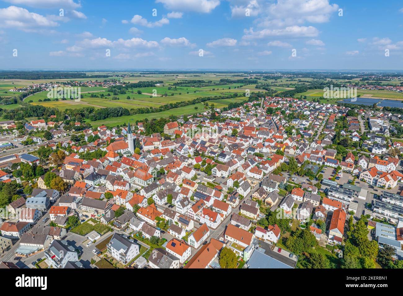 Aerial view to the little town of Ichenhausen near Günzburg in Swabia ...