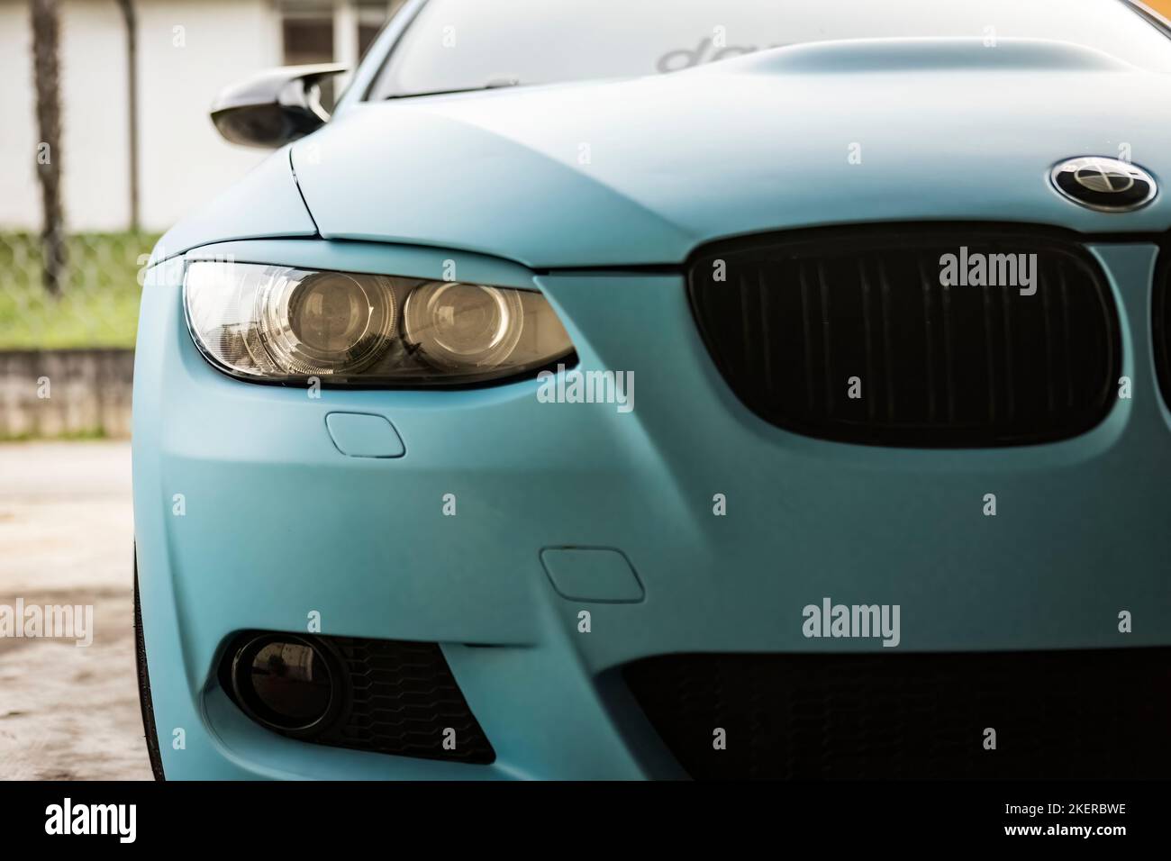 Milan, Italy 13 November 2022: Bmw Tuned car headlight detail. Macro ...