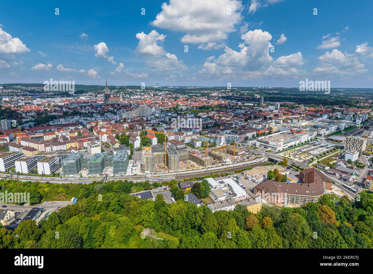 The city of Neu Ulm in Swabia around the Glacis Park from above Stock ...