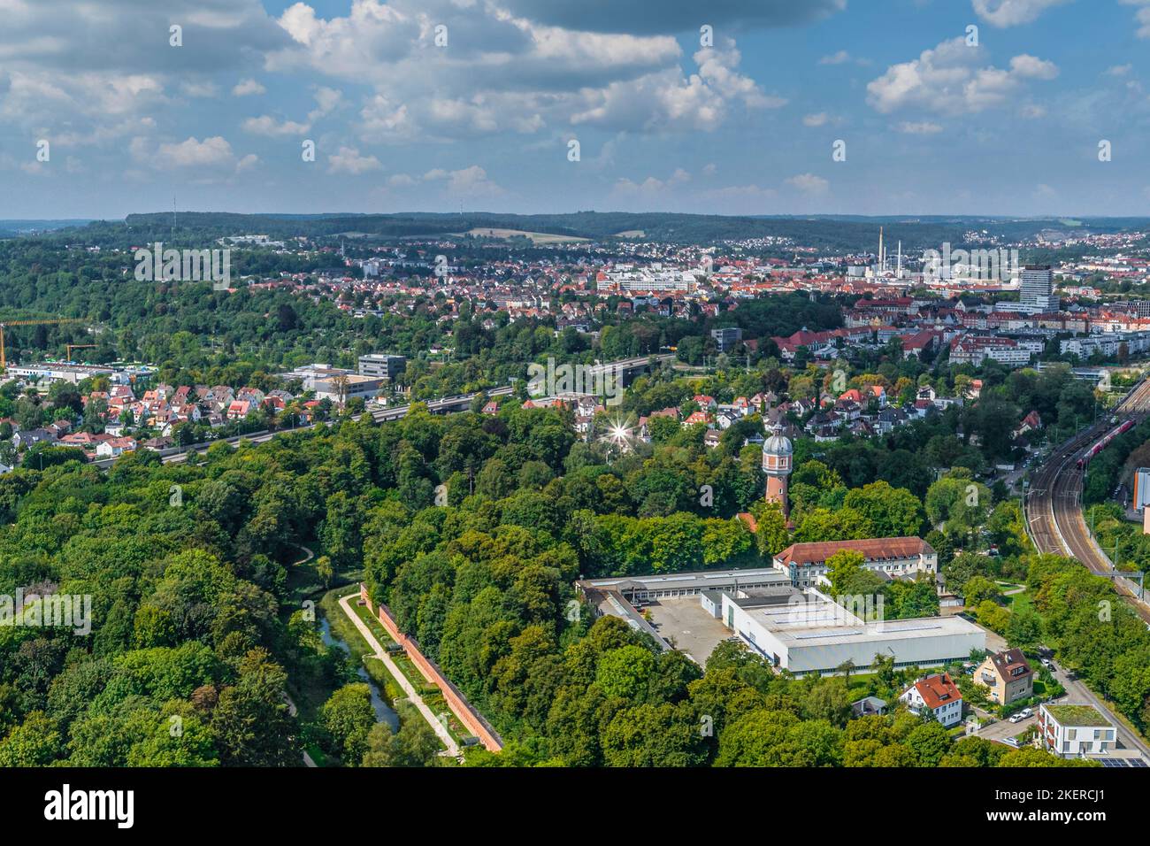 The city of Neu Ulm in Swabia around the Glacis Park from above Stock ...