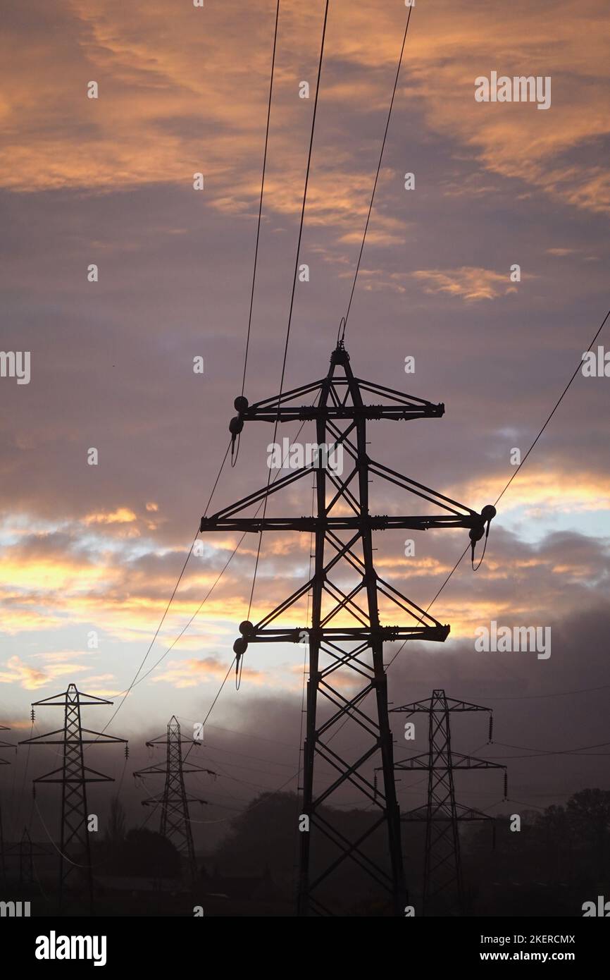 A red sky on a November morning in New Mills, Derbyshire Stock Photo ...