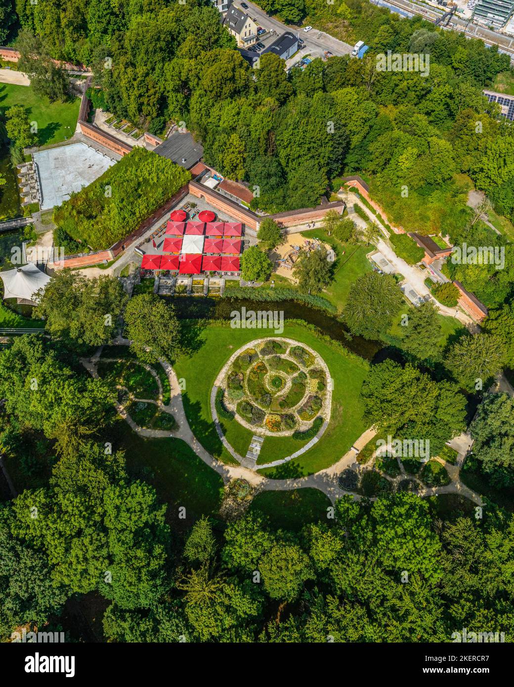 The city of Neu Ulm in Swabia around the Glacis Park from above Stock ...