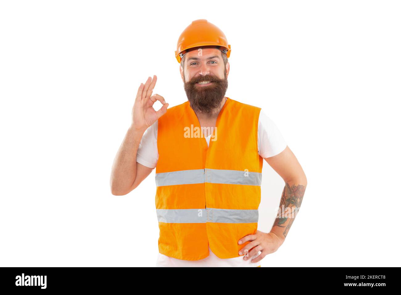 cheerful worker isolated on white background. worker man in uniform ...