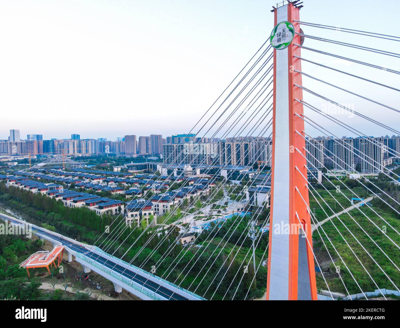 Aerial photos show the Chengkun Bridge which is the largest pedestrian ...