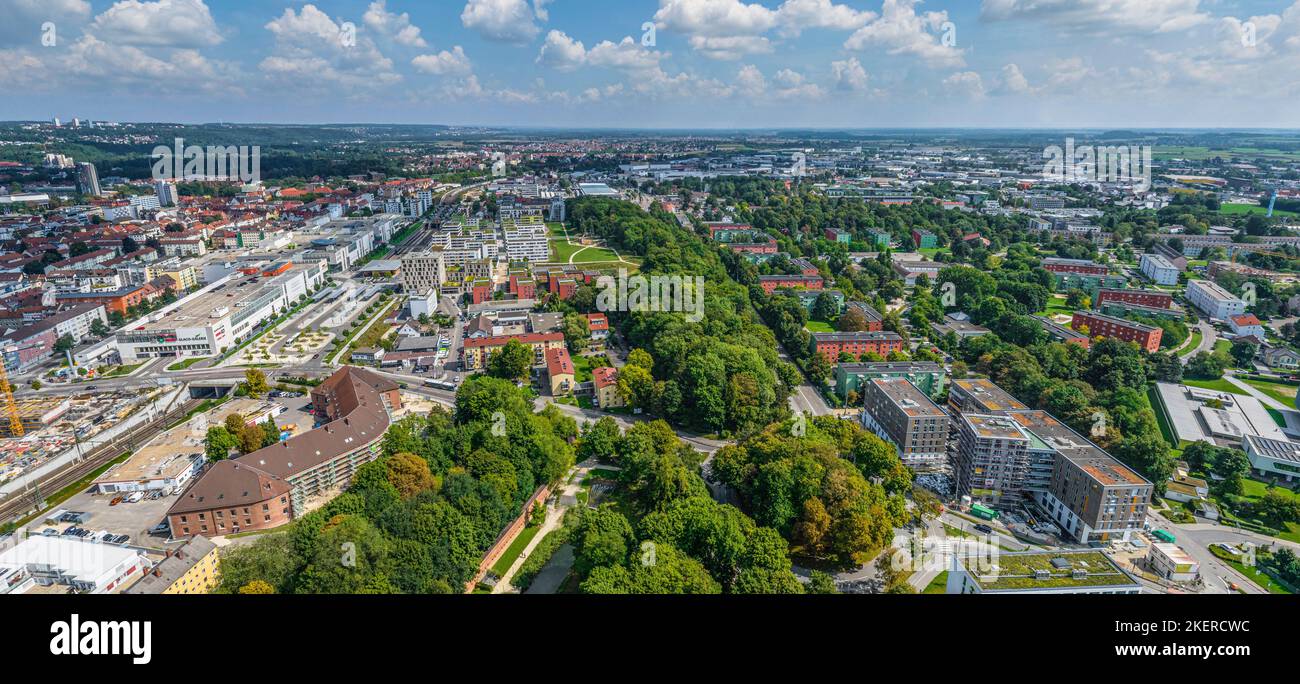 The city of Neu Ulm in Swabia around the Glacis Park from above Stock ...