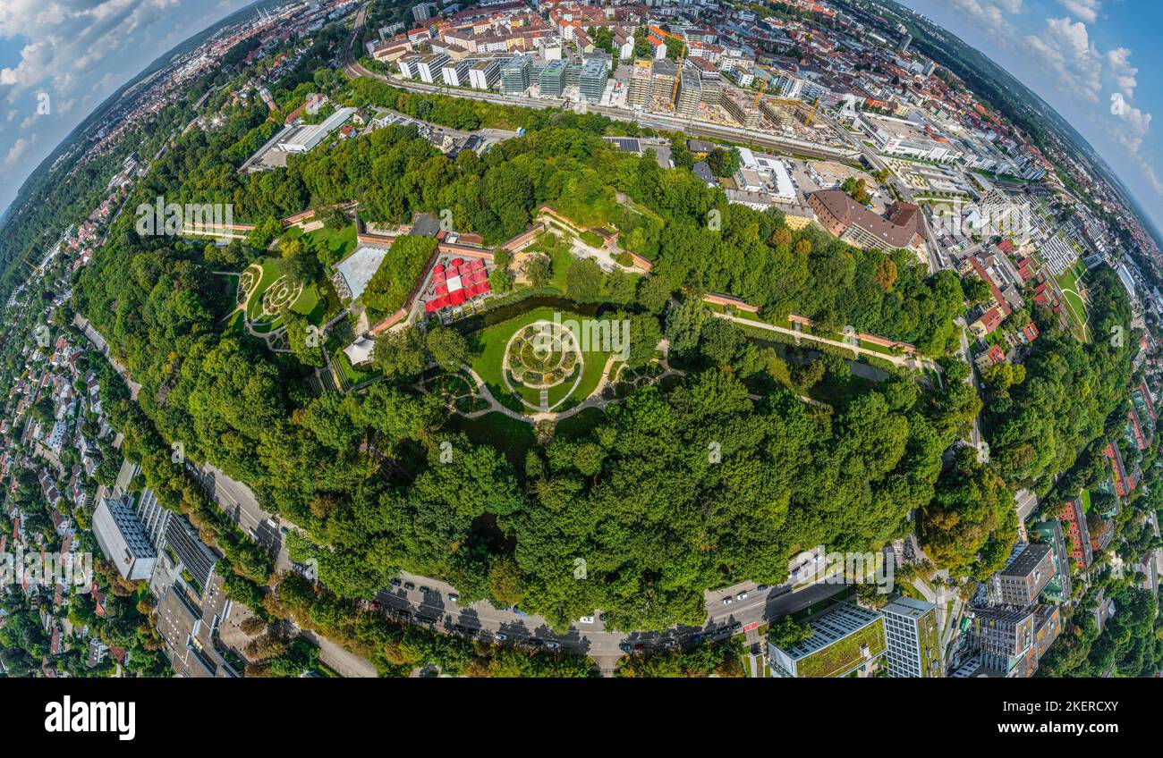 The city of Neu Ulm in Swabia around the Glacis Park from above Stock ...