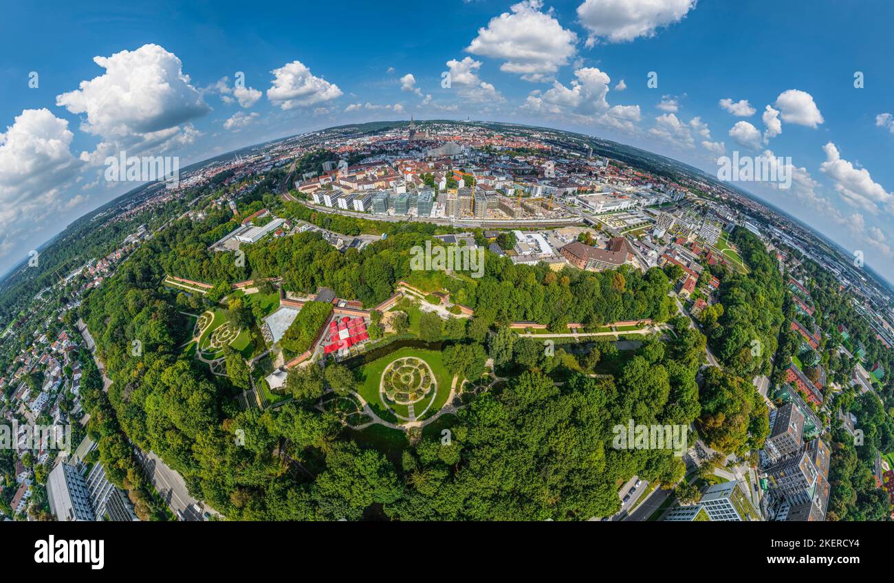 The city of Neu Ulm in Swabia around the Glacis Park from above Stock ...
