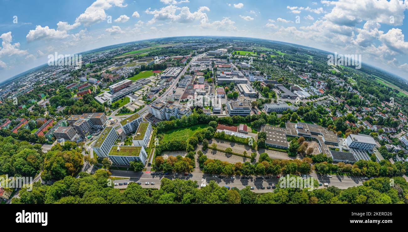 The city of Neu Ulm in Swabia around the Glacis Park from above Stock ...