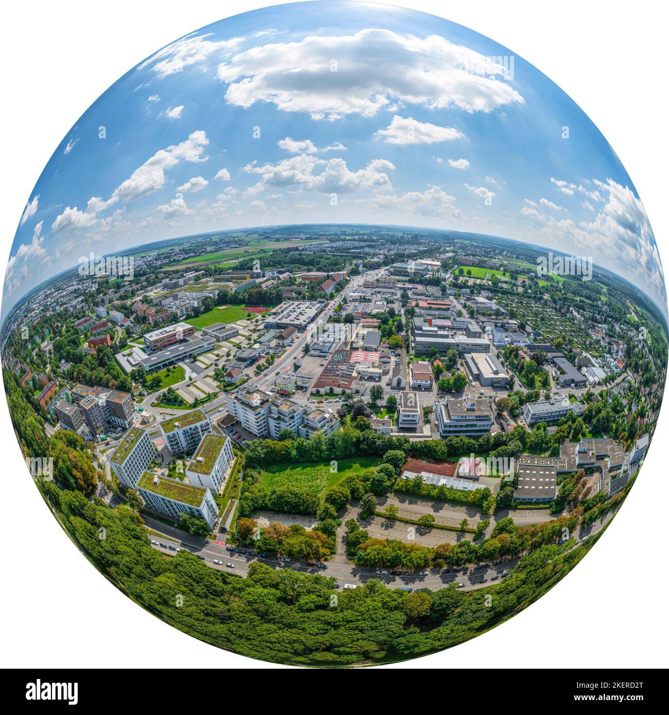 The city of Neu Ulm in Swabia around the Glacis Park from above Stock ...