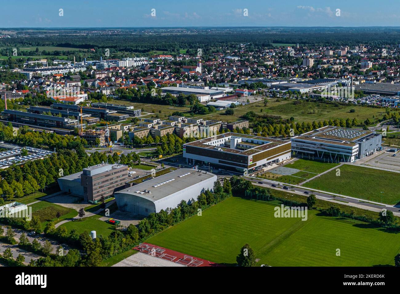 Aerial view to the region around the University of Augsburg Stock Photo ...