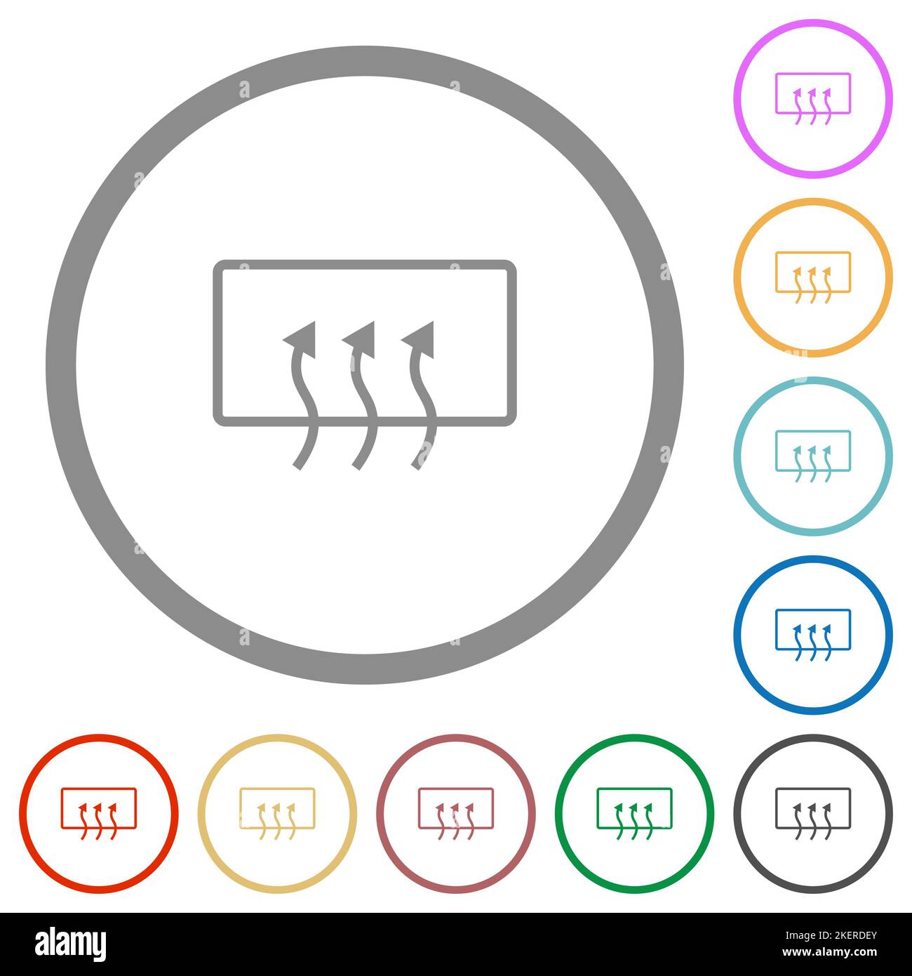 Rear window defrost flat color icons in round outlines on white ...