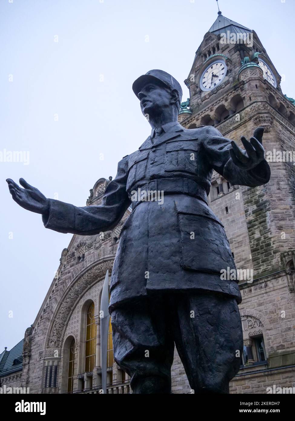 Statue of General de Gaulle, Charles de Gaulle square, Metz, Moselle ...