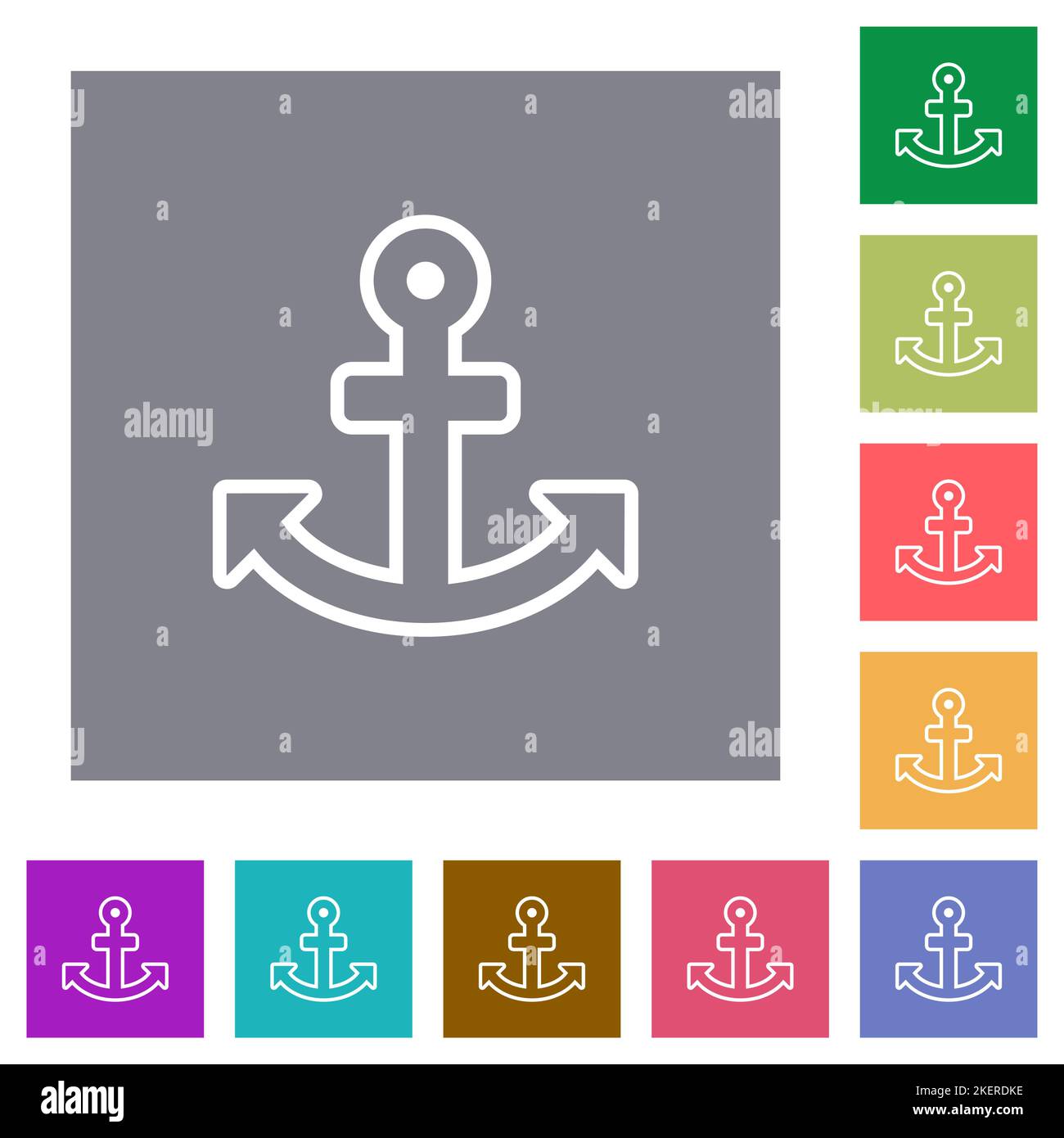 Anchor outline flat icons on simple color square backgrounds Stock ...