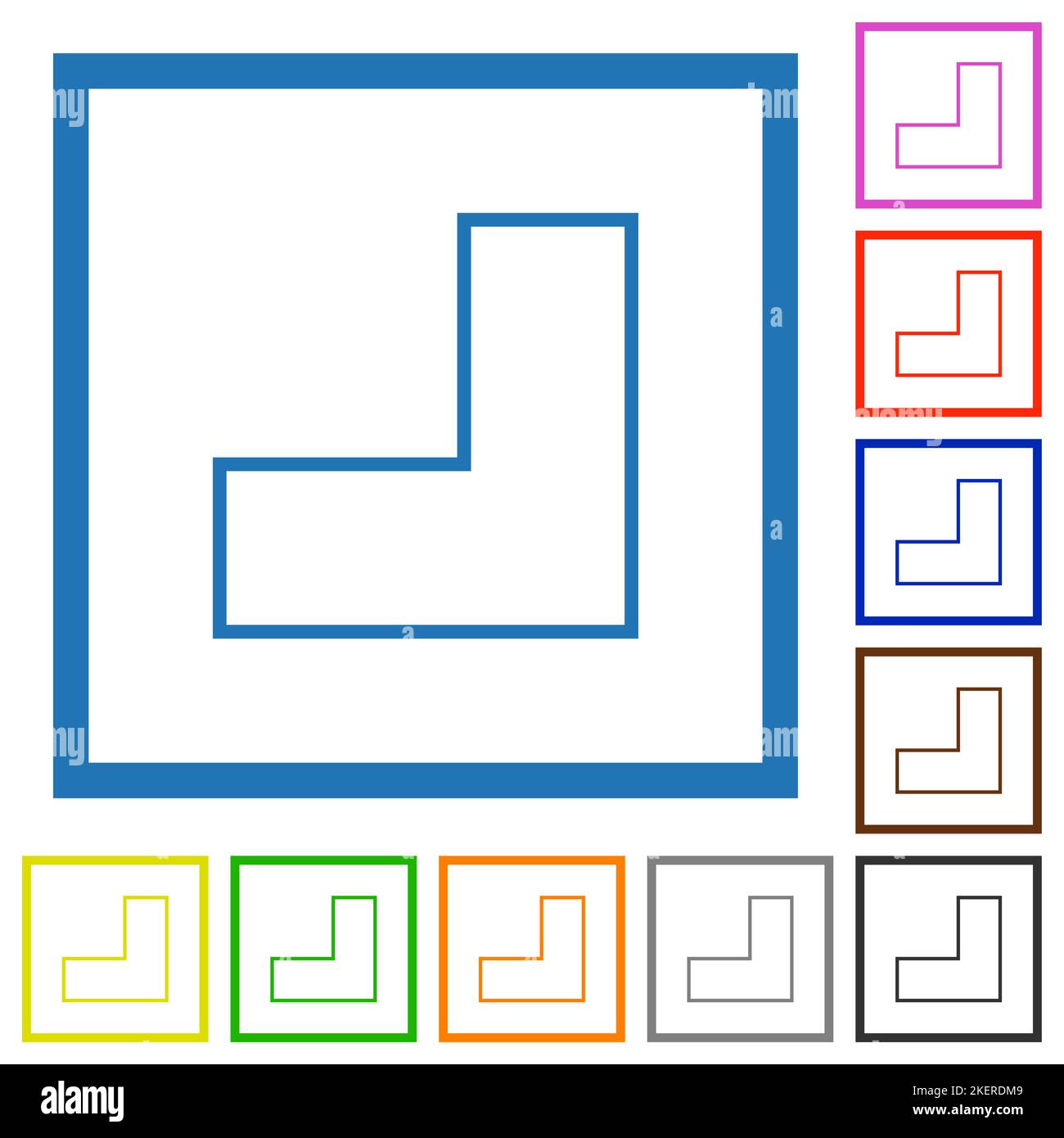 Bottom right angle arrow outline flat color icons in square frames on ...