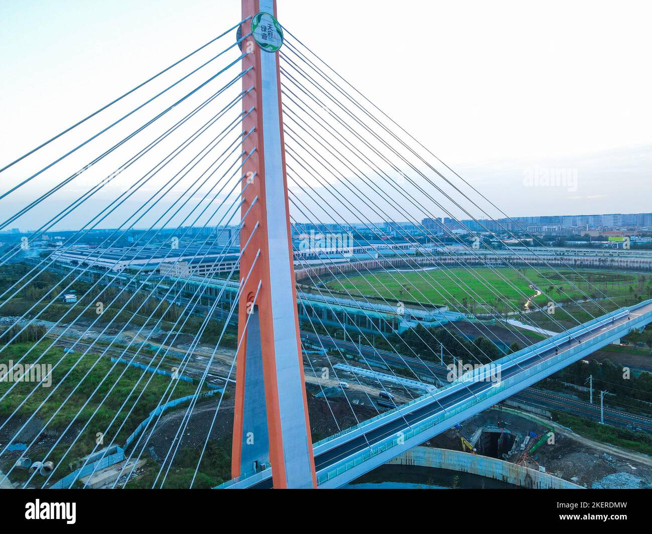 Aerial photos show the Chengkun Bridge which is the largest pedestrian ...