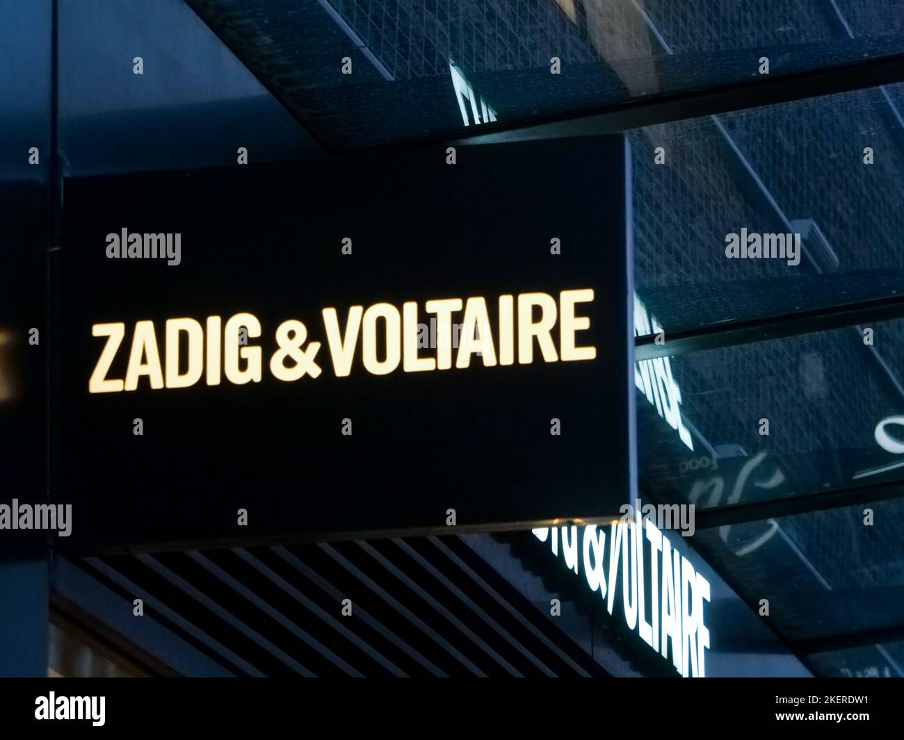 Sign of Zadig et Voltaire fashion shop, Muse commercial center, Metz ...