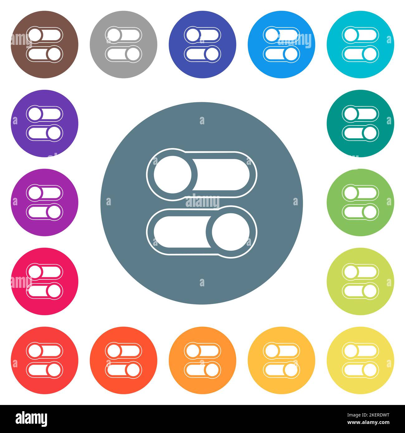 Horizontal Toggle Switches Alternate Flat White Icons On Round Color