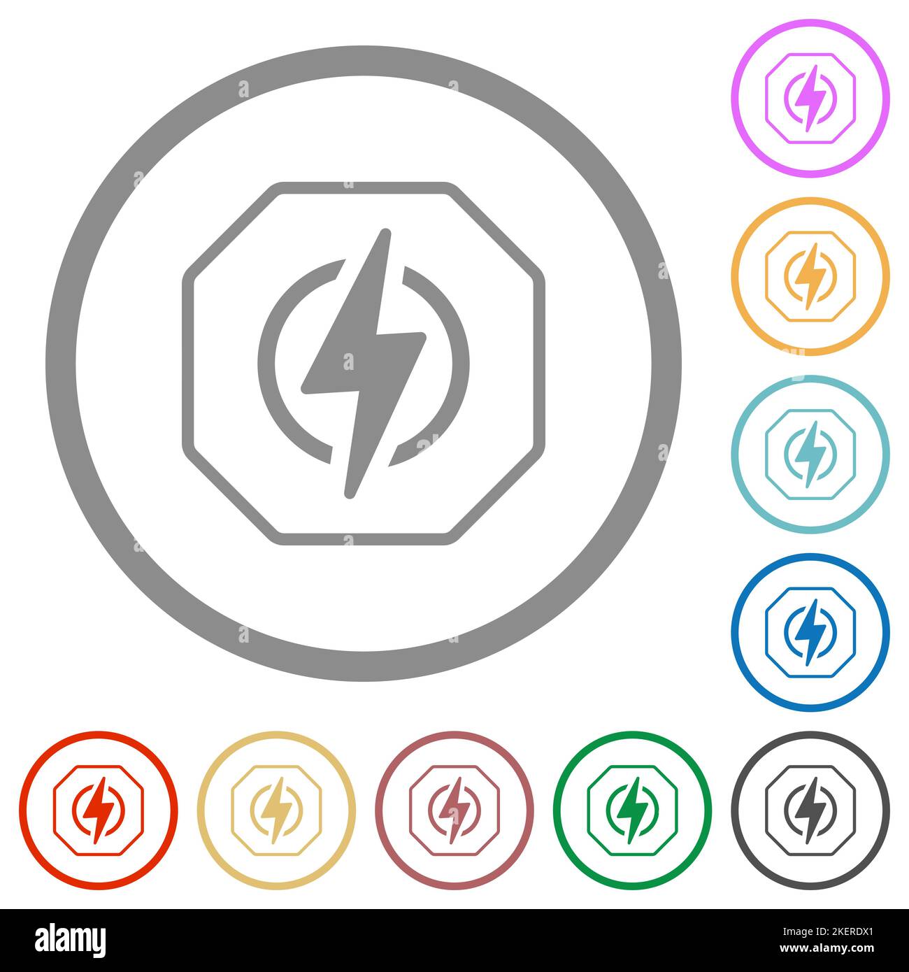 Octagon shaped electricity energy sanction sign outline flat color ...