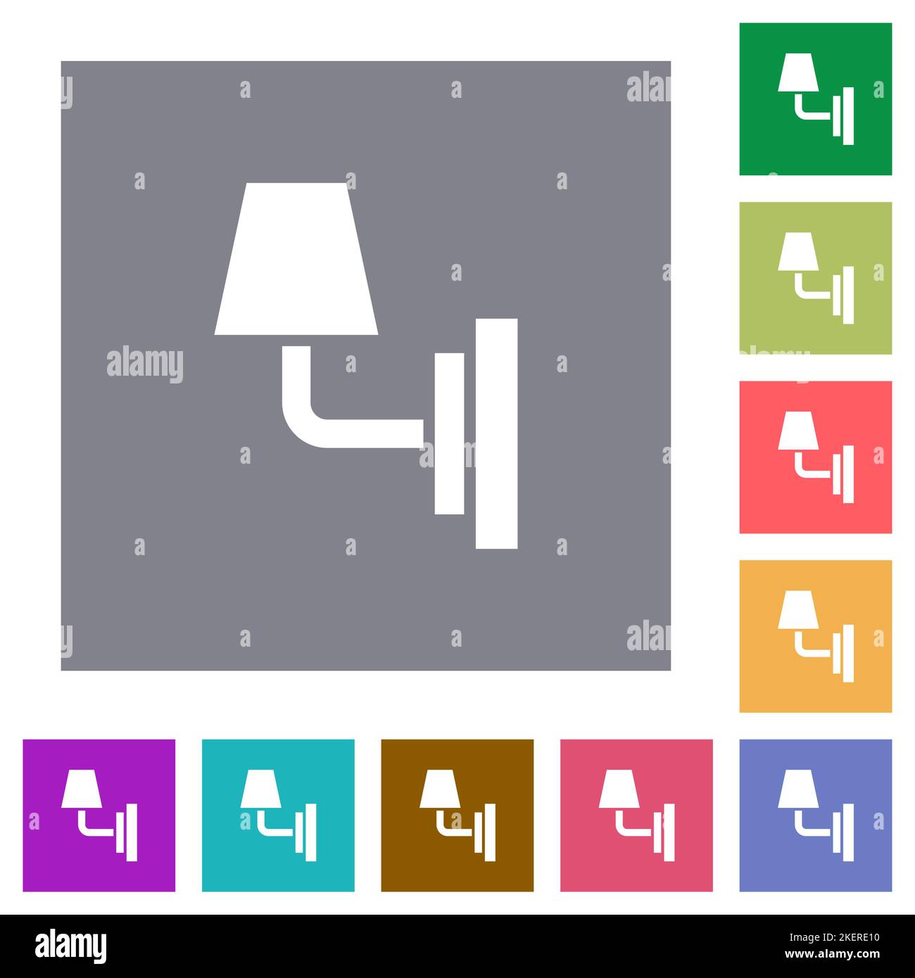 Wall lamp flat icons on simple color square backgrounds Stock Vector ...