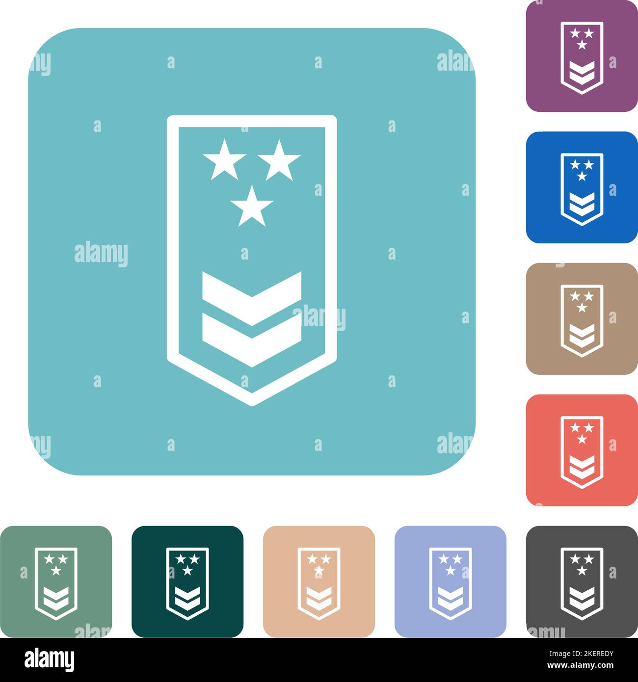 Military insignia with two chevrons and three stars white flat icons on ...