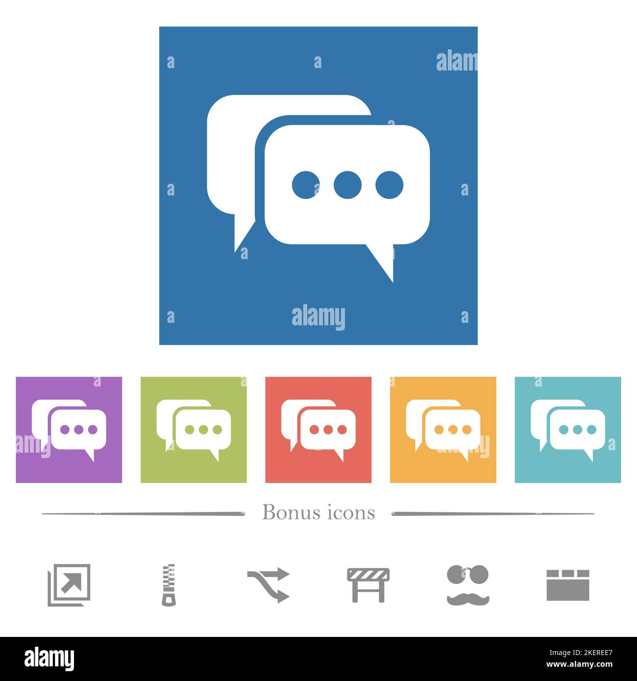 Two rounded square active chat bubbles solid flat white icons in square ...
