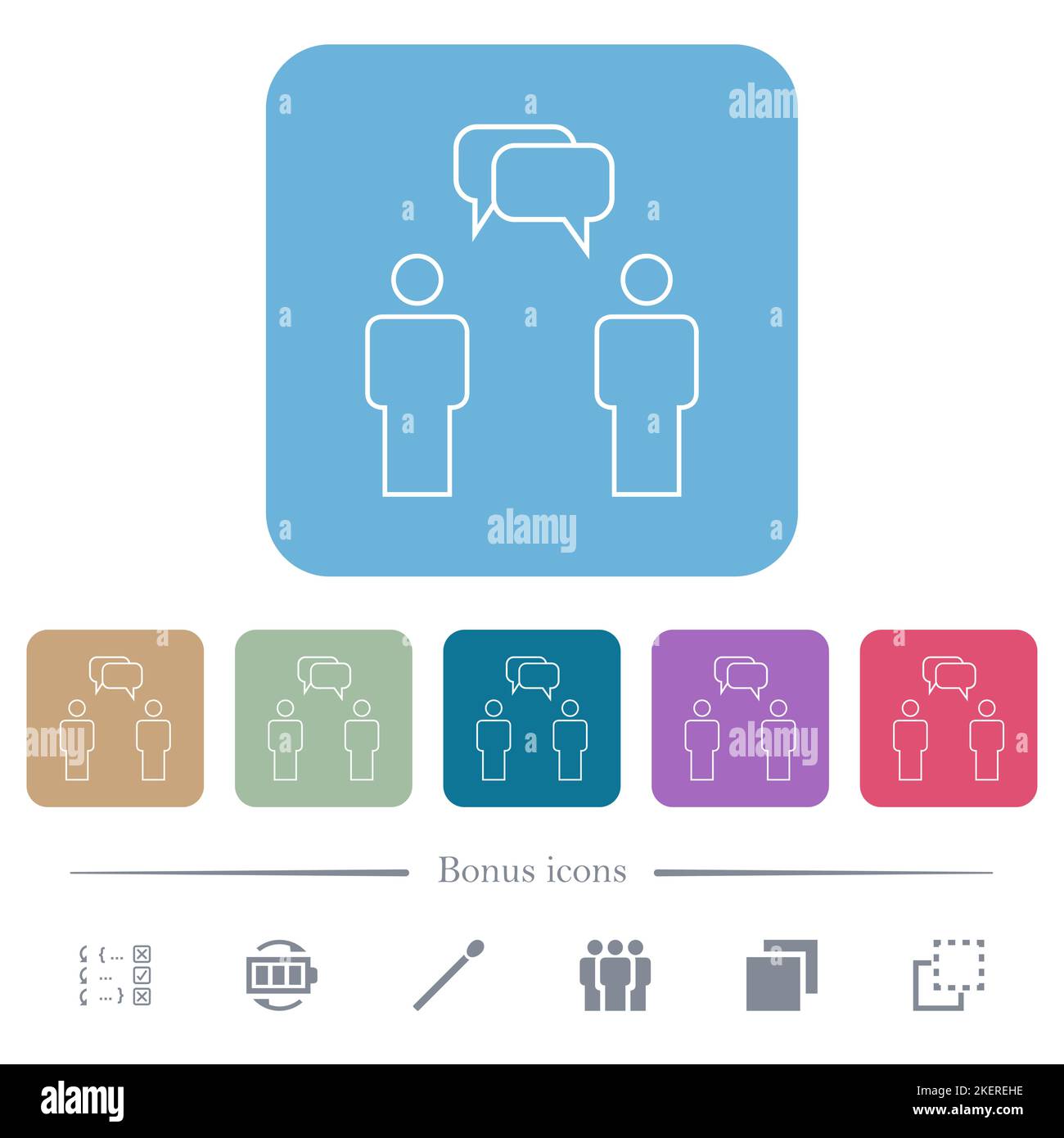 Two talking persons with rounded square bubbles outline white flat ...