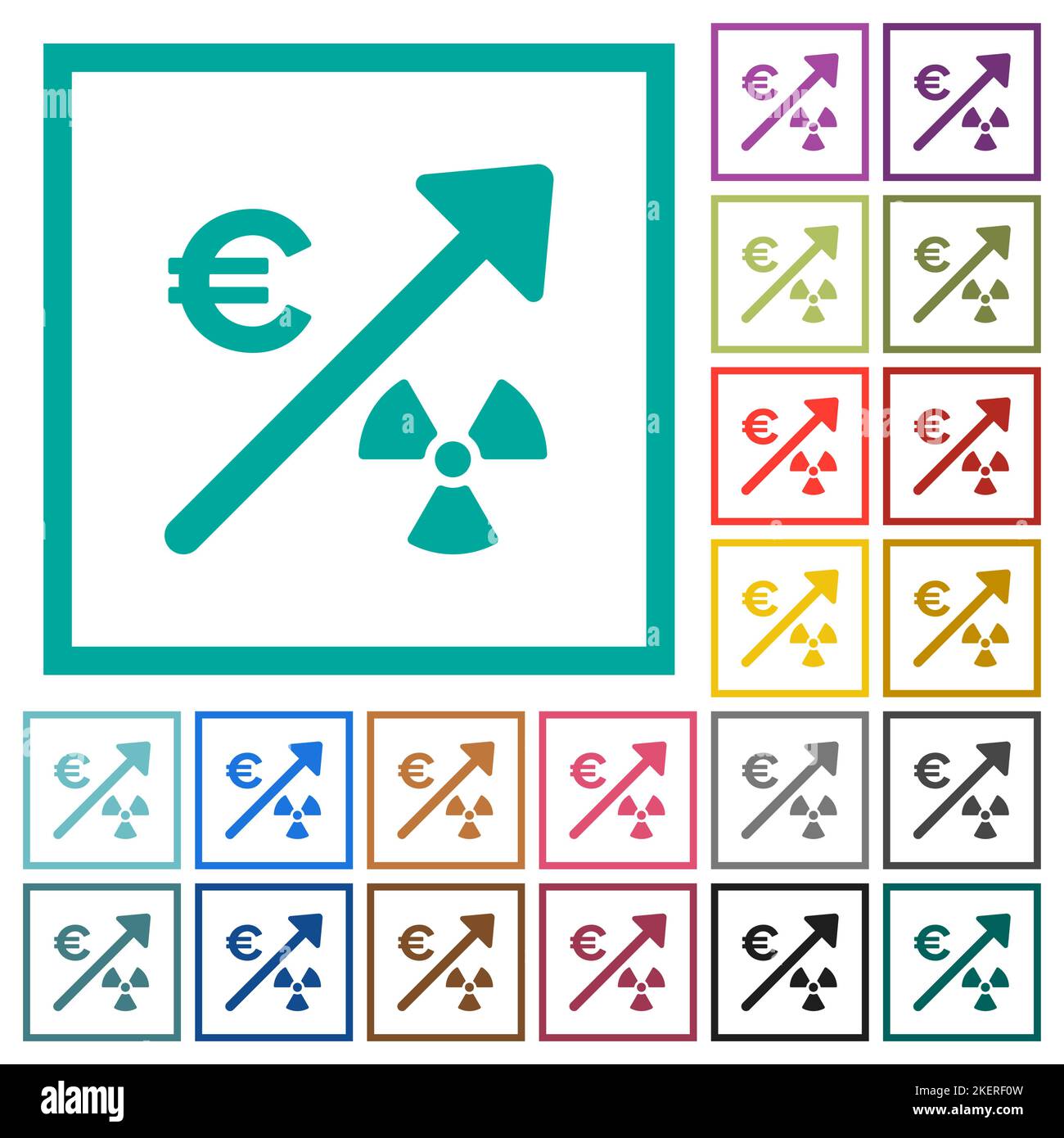 Rising nuclear energy european Euro prices flat color icons with ...