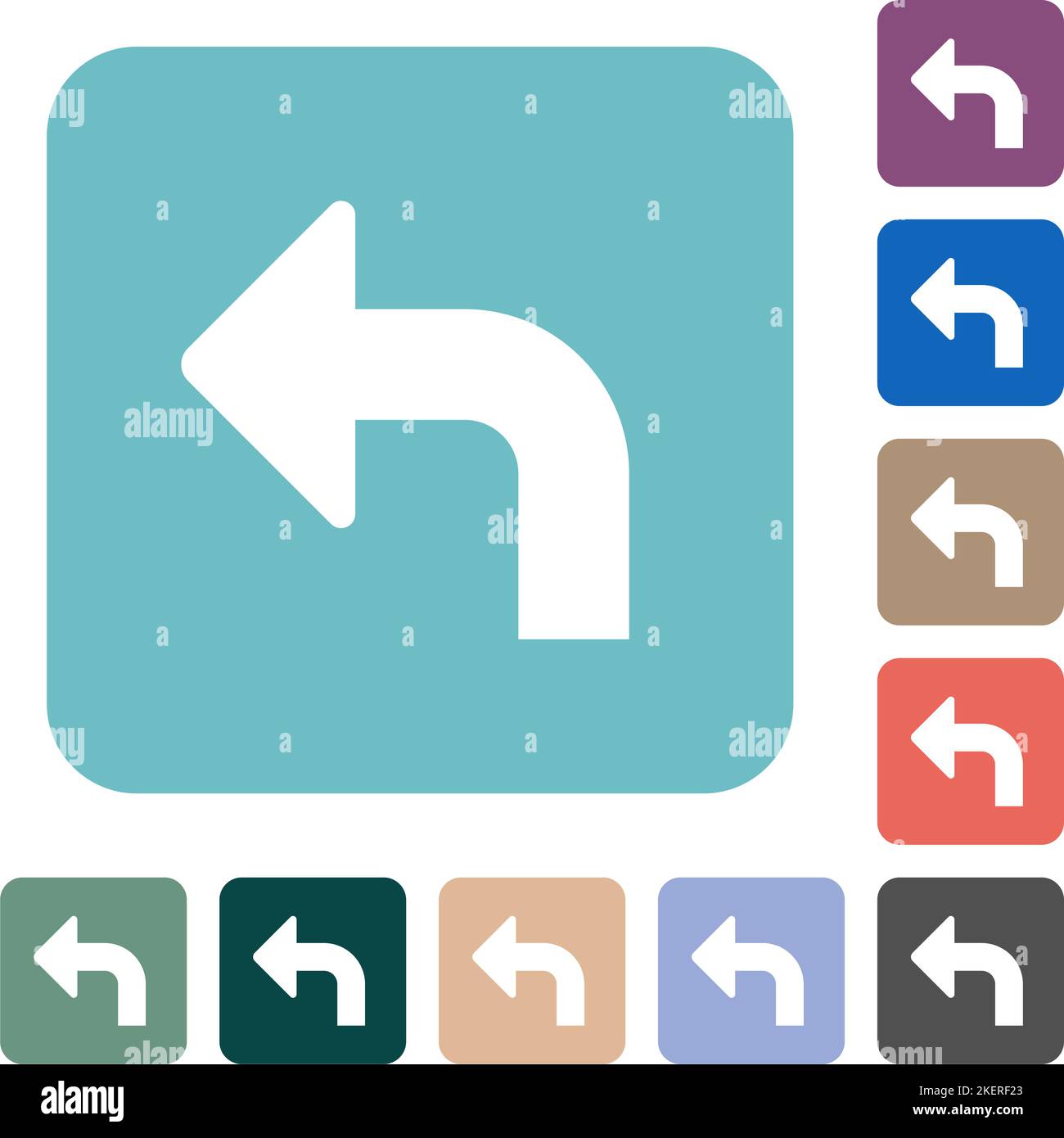 Top left side turn arrow solid white flat icons on color rounded square backgrounds Stock Vector ...