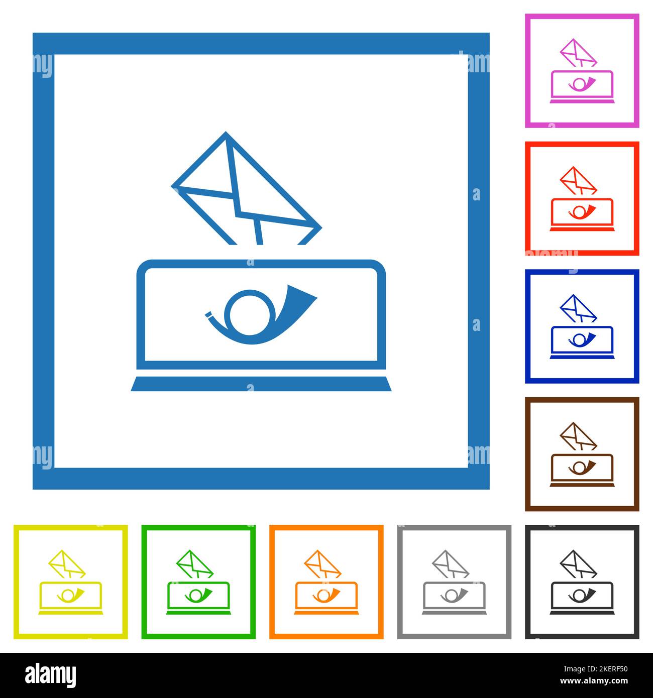 Sending mail outline flat color icons in square frames on white ...
