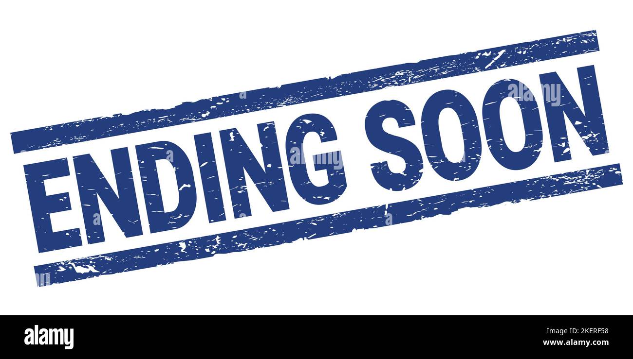 ENDING SOON text written on blue rectangle stamp sign Stock Photo - Alamy