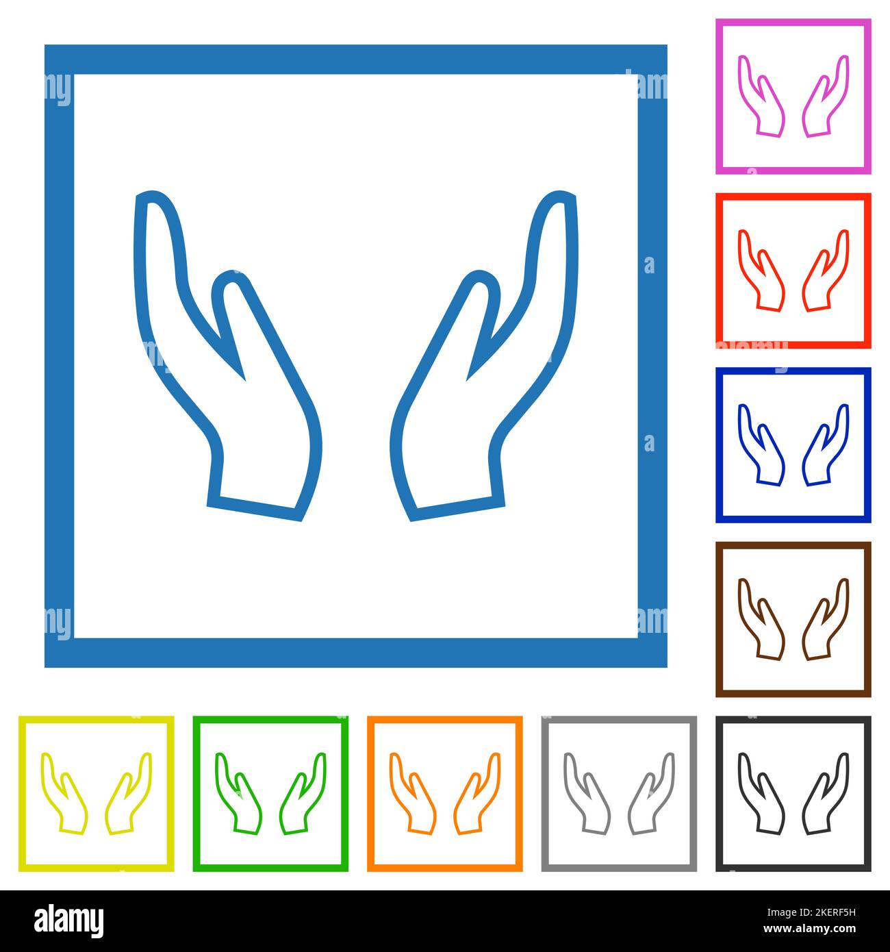 Empty protecting hands outline flat color icons in square frames on ...