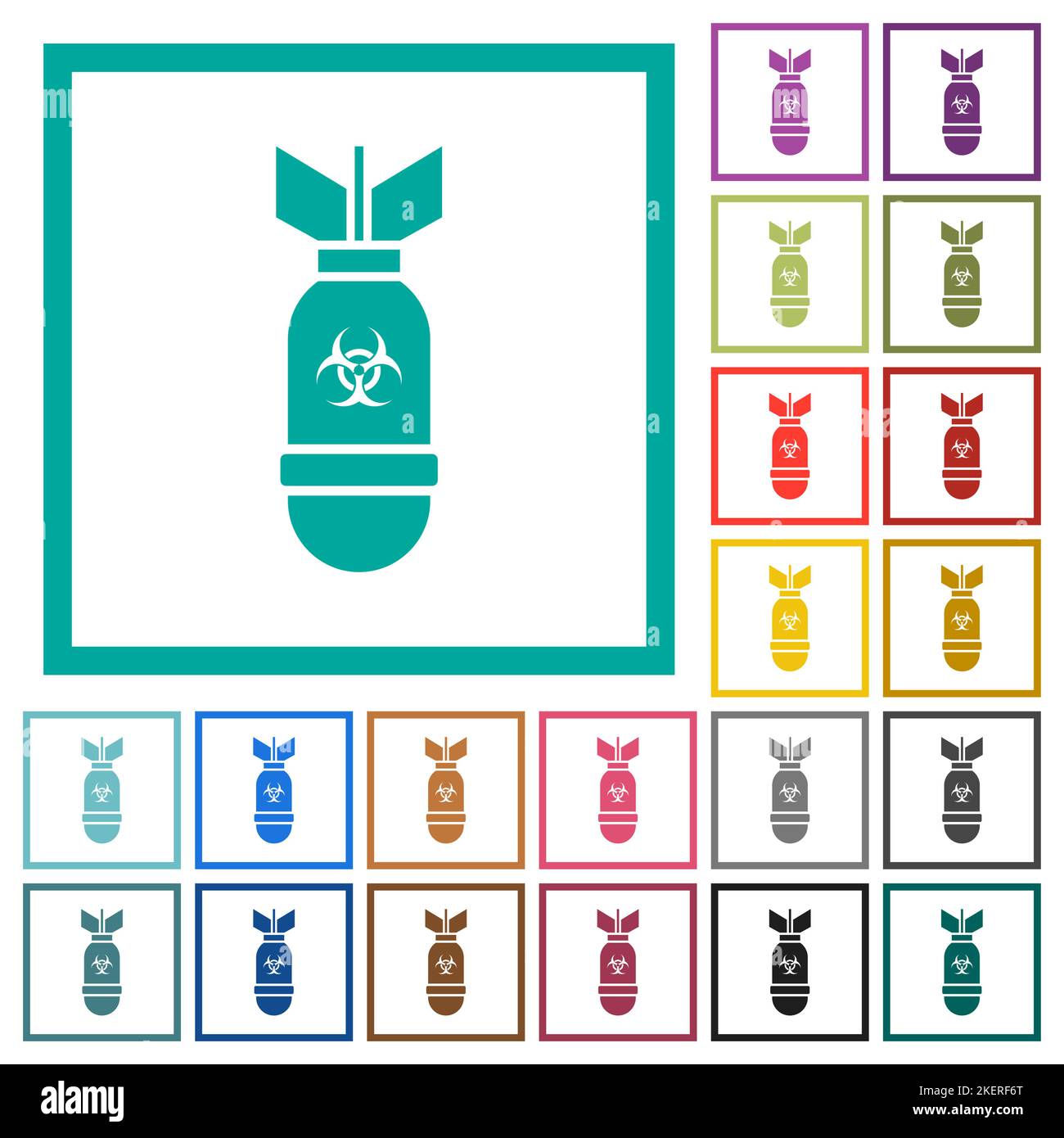 Biohazard bomb flat color icons with quadrant frames on white ...