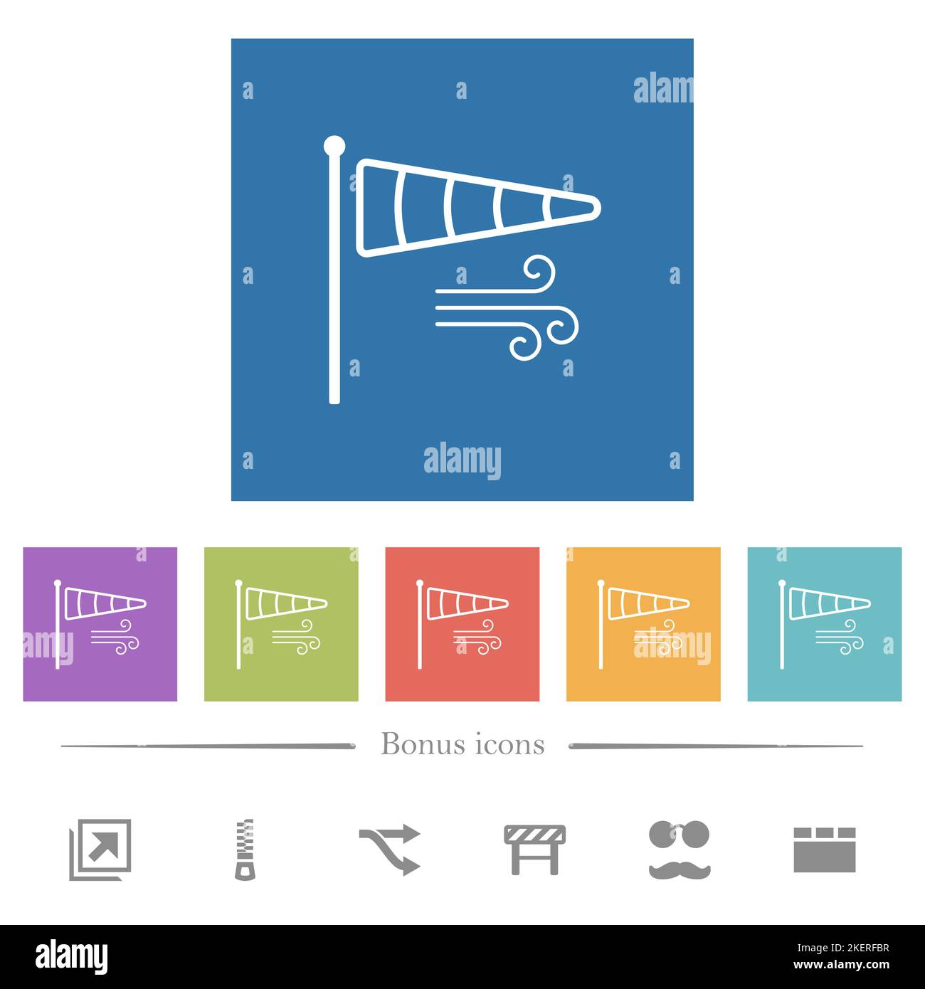 Windsock indicator with wind outline flat white icons in square ...