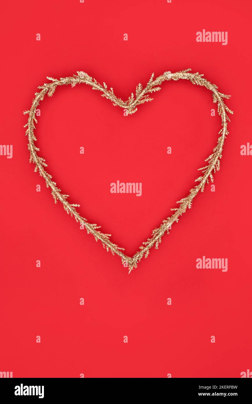 Christmas heart shape wreath gold glitter decoration. Symbol of love ...