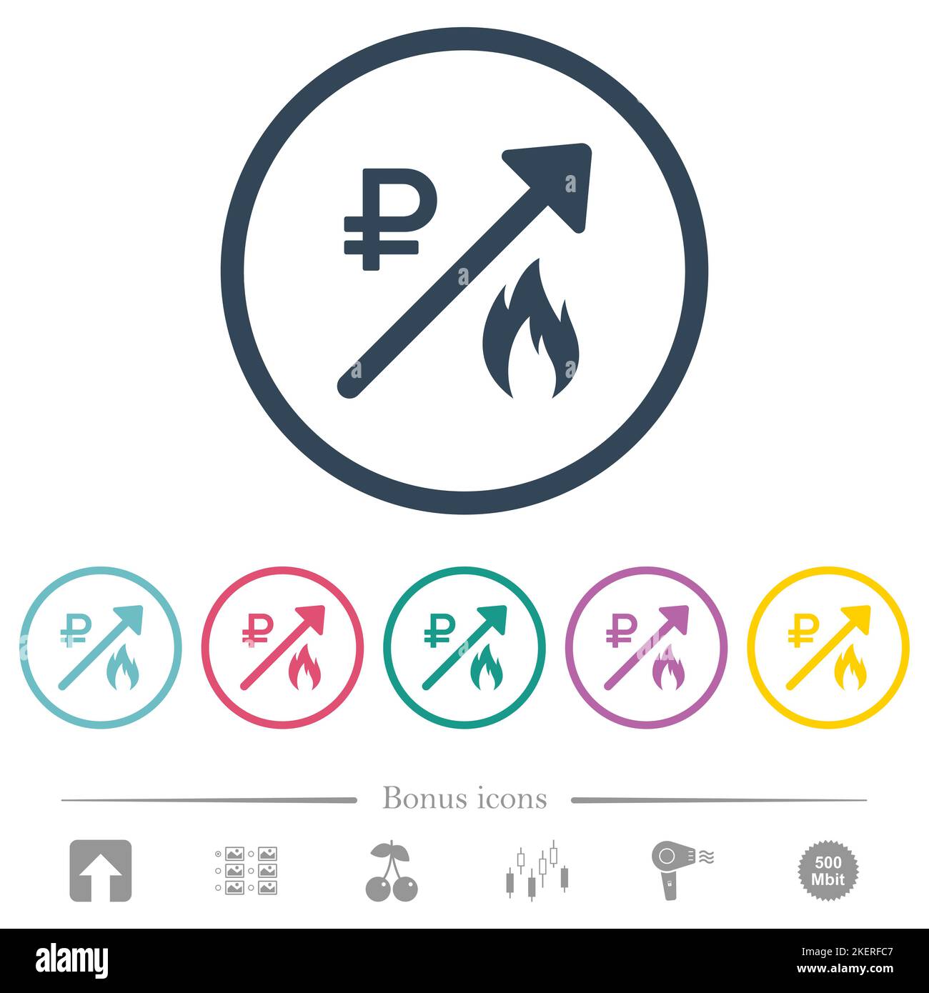 Rising Gas Energy Russian Ruble Prices Flat Color Icons In Round Outlines 6 Bonus Icons