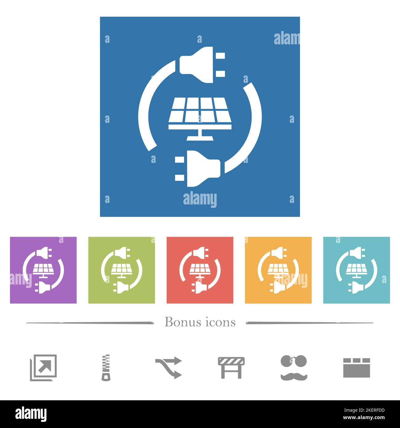 Solar energy flat white icons in square backgrounds. 6 bonus icons ...