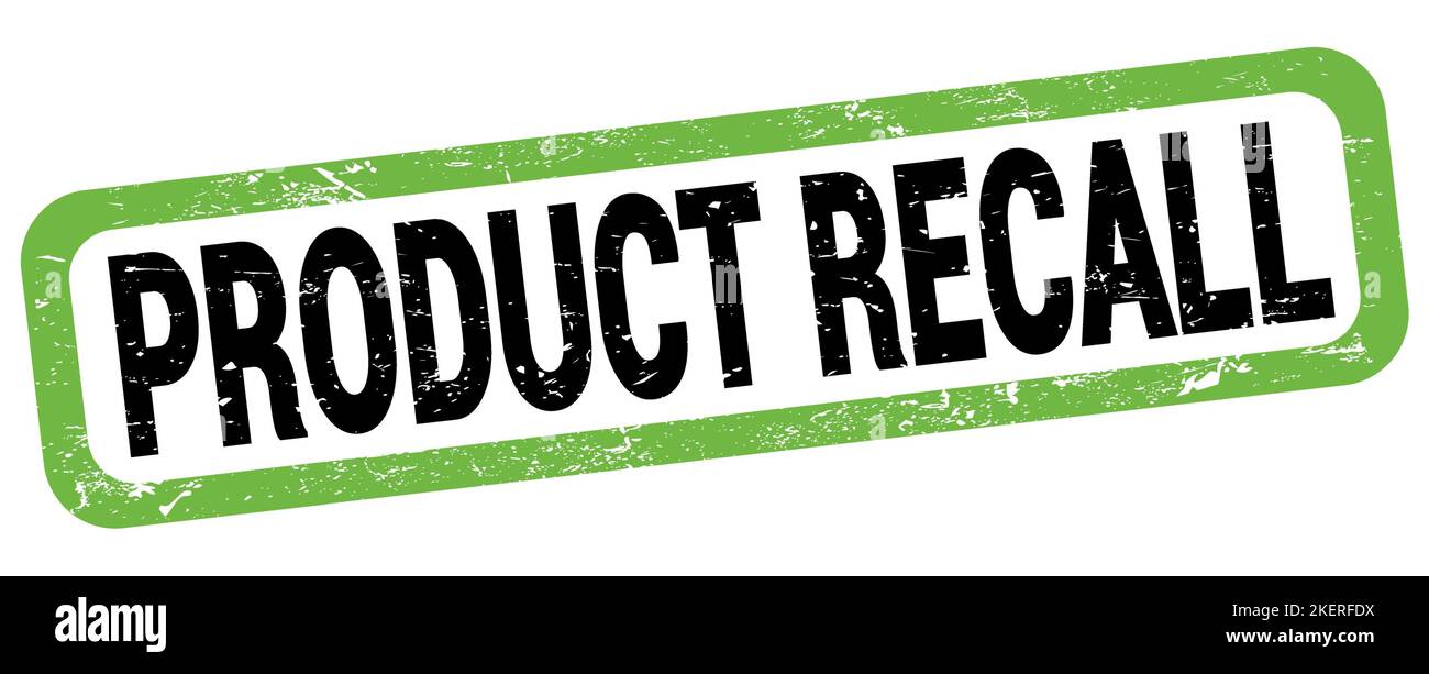 PRODUCT RECALL text written on green-black rectangle stamp sign Stock Photo - Alamy