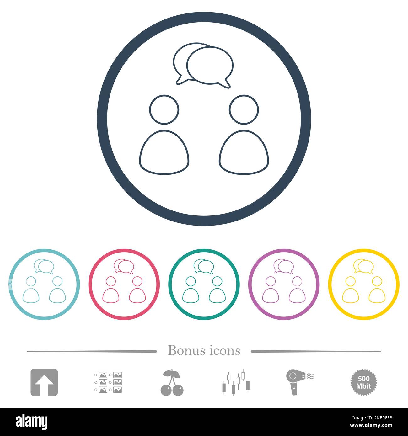 Two talking persons with oval bubbles outline flat color icons in round ...